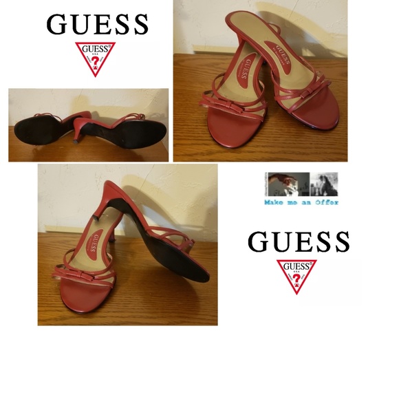 Guess | Shoes | Guess Red Kitten Heel Sandles Size 7 2m | Poshmark